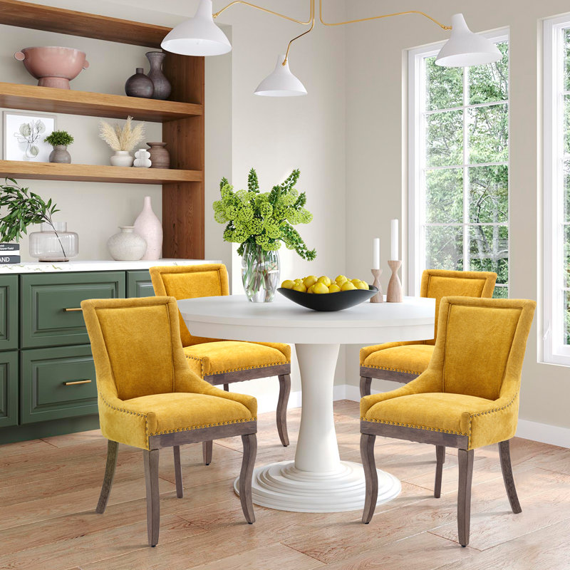 Bungalow Rose Junies Fabric Solid Wood Upholstered Back Side Chair | Wayfair